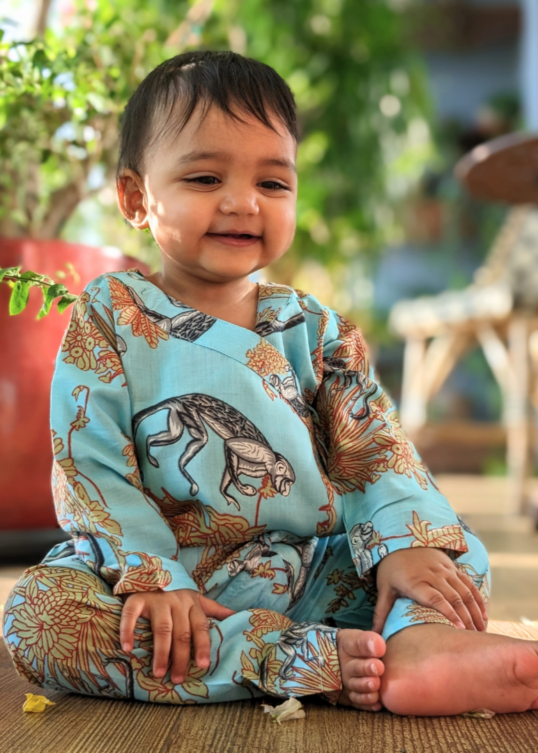 Tura Turi Kimono Baby Co-ord, Jhabla Pajama set | Blue