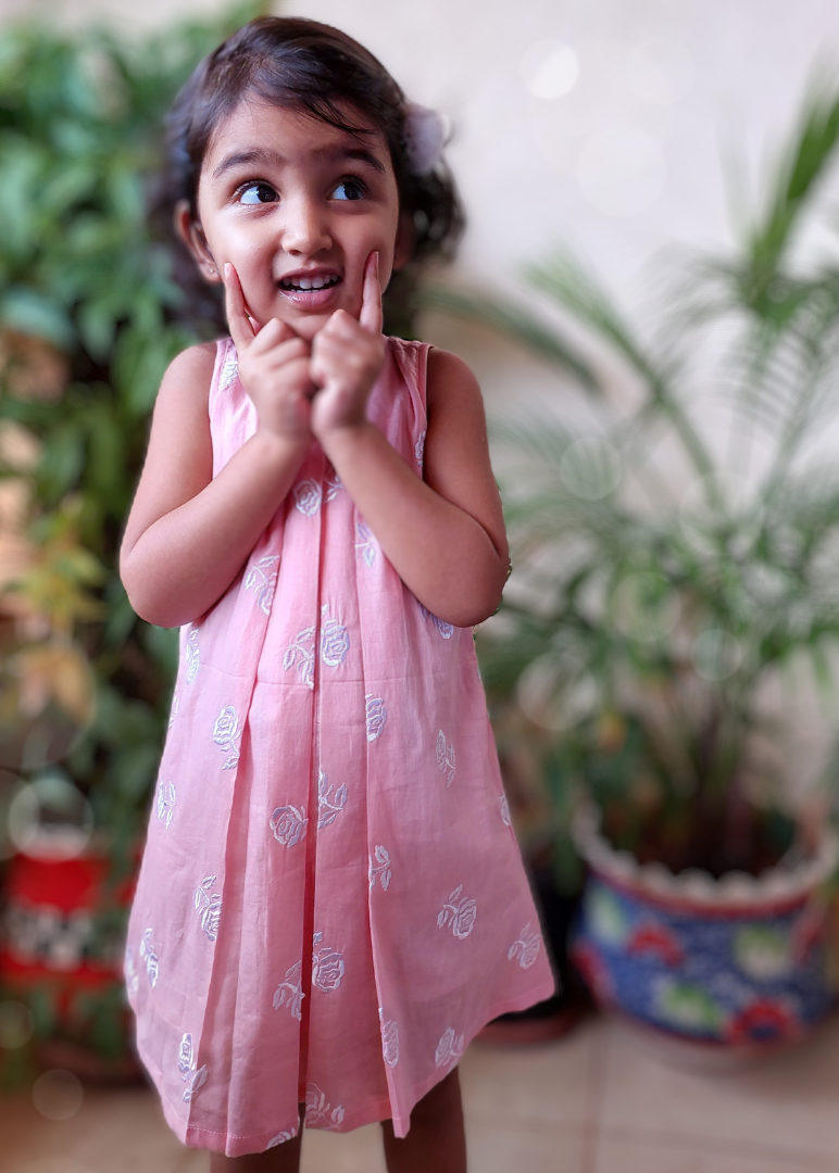 Tura Turi Embroidered Malmal Dress | Rose Pink