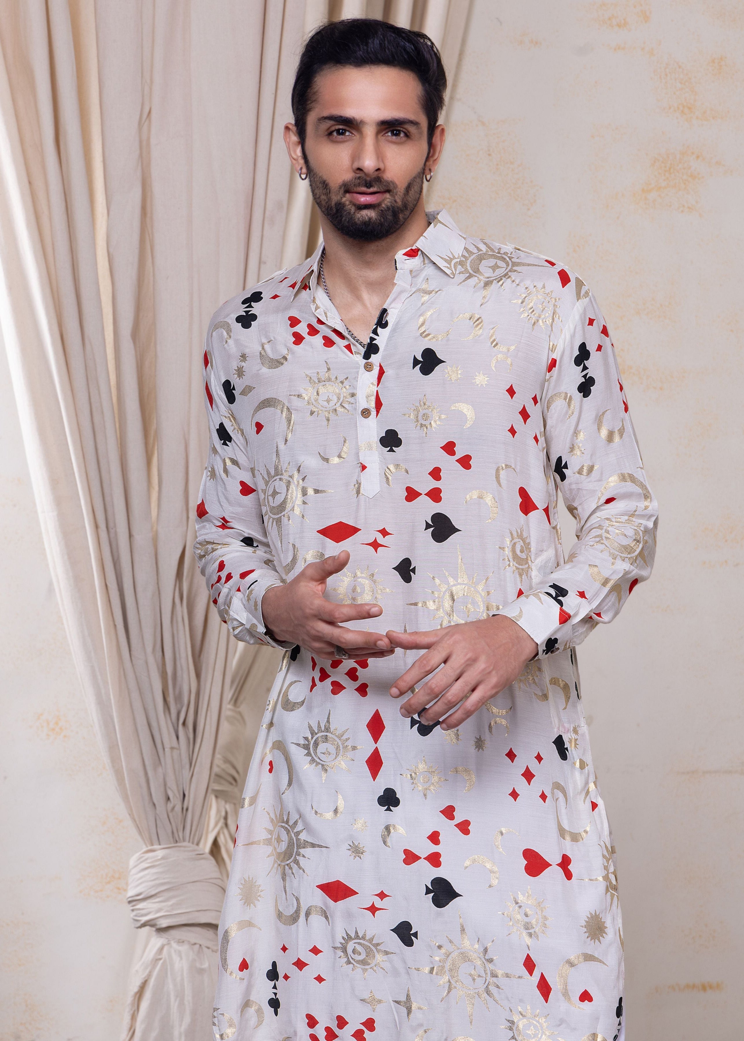 Tura Turi Silk Men's Pathani Kurta | Taash Ke Patte