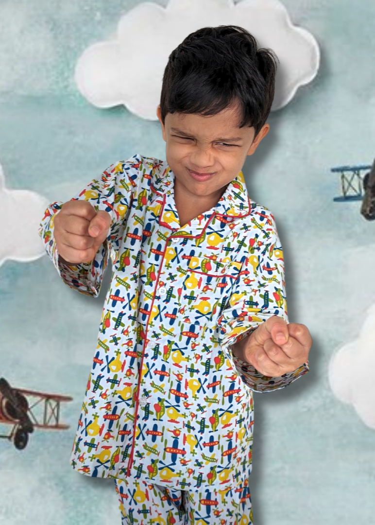 Cotton Pajama Set for Kids | Planes | Unisex Night Suit – Tura Turi