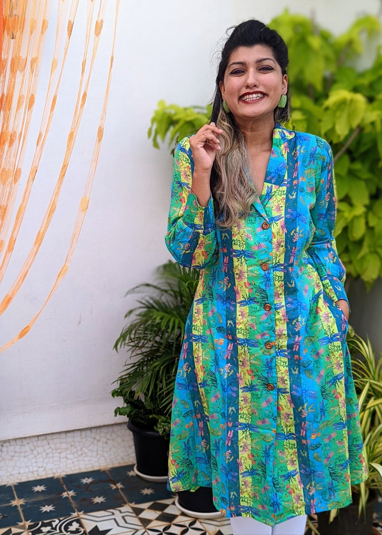 Cotton Malmal Women's Kurta | Dragonfly Neon | Feeding Friendly – Tura Turi